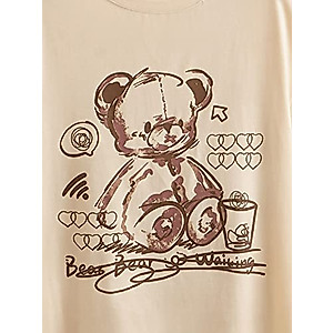 SOLY HUX Women's Graphic Letter Print T Shirt Short Sleeve Tee Top Cartoon Bear Apricot Plus 2XL