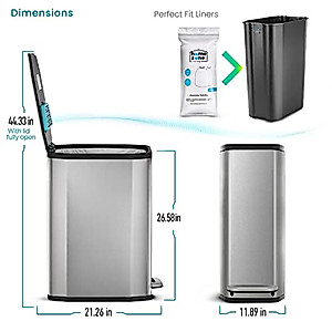 Home Zone Living 13 Gallon Slim Kitchen Trash Can with CleanAura Odor Control Pod, Stainless Steel, 50 Liters, Silver