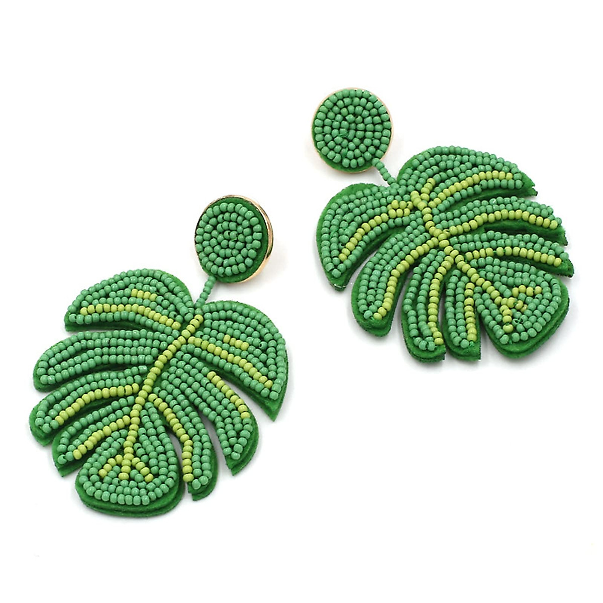 Multi-style Palm Leaf Earrings Handmade Bohemia Tree Seed Bead Braided Beaded Plant Leaves Statement Resin Drop Dangle Earring Jewelry for Women Teens-green