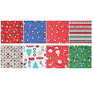 Healifty Fabrics 8Pcs Christmas Cotton Fabric Sheet Patchwork Cloth Quilting Precut Scraps Sewing Fabric Bundles for DIY Christmas Stocking Tree Wreath Doll 25x25cm Drapery