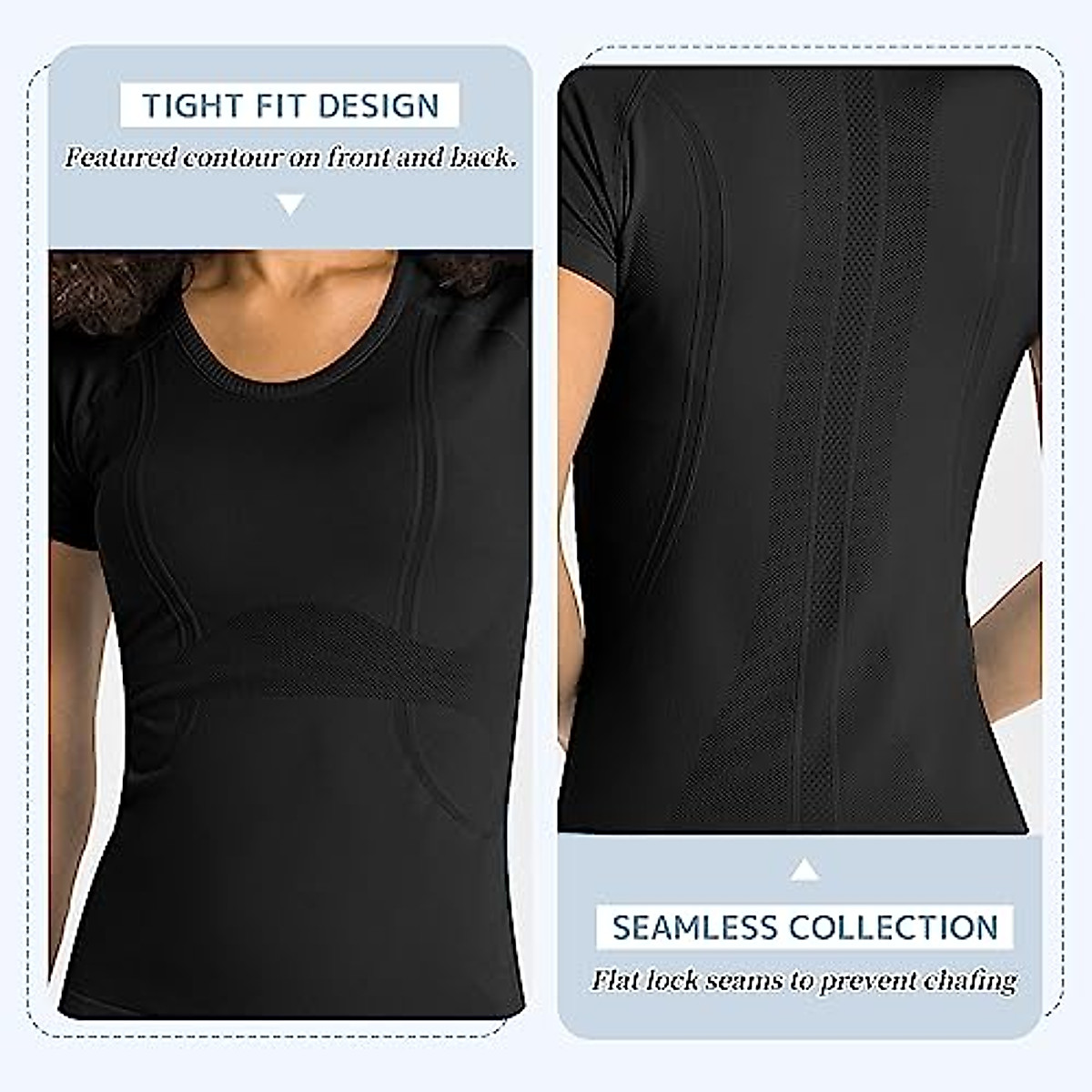 Workout Shirts for Women Short Sleeve Seamless Yoga Top Sports Running Shirt Breathable Gym Athletic Tops Slim Fit Black