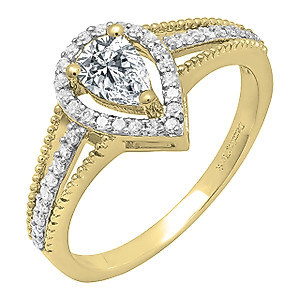 Dazzlingrock Collection 18K 6X4 MM Pear Lab Created White Sapphire & Round Diamond Bridal Halo Ring, Yellow Gold, Size 7.5