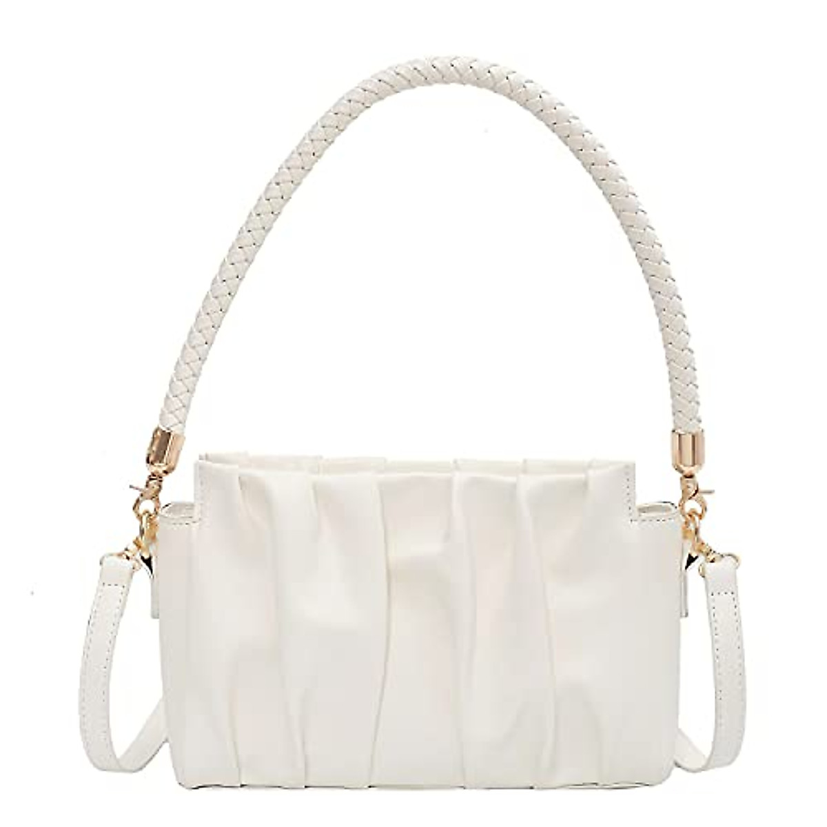White Purse Female Shoulder Crossbody Bags Purses for Womens With Metal Chain Strap Cute Removable Strap Cinched Small