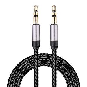VAKS 3.5mm AUX Cable (6.6 ft / 2m, Hi-Fi Sound), Nylon Braided Audio Auxiliary Stereo Adapter Male to Male AUX Cord for iPhone/Headphones/Home/Car Stereos/Smartphones/Tablets, Grey
