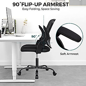 SMUG Home Office Mesh Desk Ergonomic Computer Flip Up Armrests Mid Back Lumbar Support Adjustable Swivel Task Chair, Black, 19D x 20W x 36H