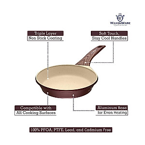 WaxonWare 9.5 Inch Non Stick Skillet & Frying Pan With Induction Bottom & Marbellous (A 100% PFOA Free Coating Made In Germany) - For Stir-Frying, Shallow Frying, Deep Frying & Braising