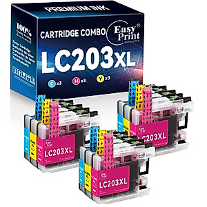 EASYPRINT Compatible LC203XL LC201XL Ink Cartridges LC203 LC201 Used for MFC-J480DW MFC-J880DW MFC-J4420DW MFC-J680DW MFC-J885DW, (3 Cyan, 3 Magenta, 3 Yellow, Total 9-Pack)