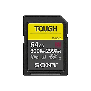 Sony TOUGH-G series SDXC UHS-II Card 64GB, V90, CL10, U3, Max R300MB/S, W299MB/S (SF-G64T/T1), Black