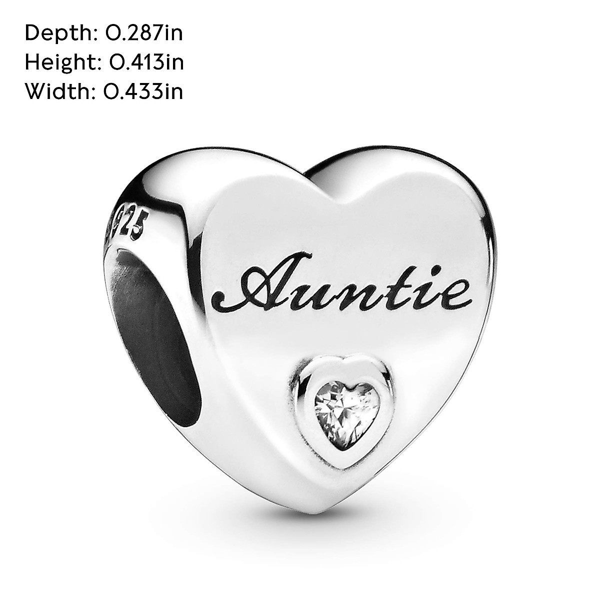 PANDORA Auntie Love Heart Charm - Compatible with PANDORA Moments Bracelets - Jewelry for Women - Made with Sterling Silver & Cubic Zirconia
