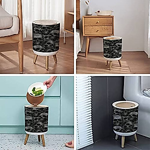 Small Trash Can with Lid for Bathroom Kitchen Office Diaper Black white human skulls Monochrome ornament Scary Halloween Suitable Bedroom Garbage Trash Bin Dog Proof Waste Basket Cute Decorative