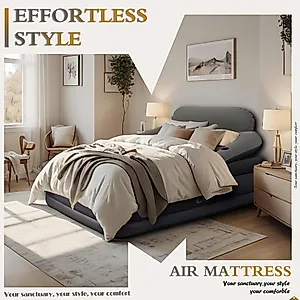 A-ER-FA Queen Air Mattress with Headboard and Cup Holder, Comfort Blow Up Mattress, Inflatable Mattress for Guests and Home, Colchon Inflable, Air Bed