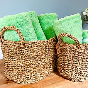 WHW Whole House Worlds Made by Nature Seagrass Baskets, Set of 2 Ovals, Handwoven, Chunky Sweater Weave, 19 and 16.5 Inches