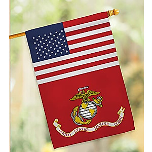 US Marine Corps Garden House Flag - Set Armed Forces USMC Semper Fi United State American Military Veteran Retire Official - Decoration Banner Small Yard Gift Double-Sided Made in USA 28 X 40