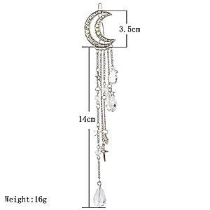 QTMY Moon Rhinestone Tassel with Crystal Beads Charms Hair Clip Pin Hair Chain Jewelry Hair Accessories (Silver)
