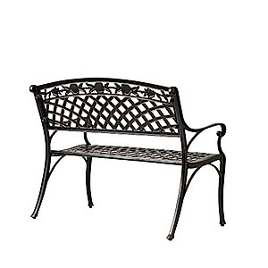 Patio Sense 63285 Scarlet Cast Aluminum Patio Bench Heavy Duty Rust Free Metal Construction Lightweight Easy Assembly for Front Porch Backyard Lawn Garden Pool Deck - Antique Bronze Finish