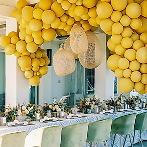 RUBFAC 65pcs Retro Yellow Latex Balloons, 12 Inches Helium Party Balloons with Ribbon for Wedding, Birthday, Graduation, Baby Shower, Bridal Shower