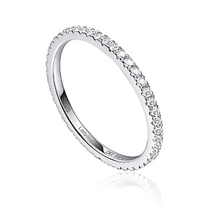 Ladylike Moissanite Wedding Band Full Eternity Rings for Women Sterling Silver 18K White Gold Plated 0.44-0.57 Carat D Color VVS1 Stackable Lab Created Diamond Engagement Anniversary Band Size 7