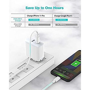 32W 2 Port with 20W USB C Fast Charger Compatible with iPad Pro 12.9 Gen 5/4/3 2021/2020/2018, Pro 11 Gen 3/2/1, New Mini 6, Air 4, Pixel 5 4 3 2 XL 3/4A 2/3/4XL，6.6ft 3A USB C to C Cord