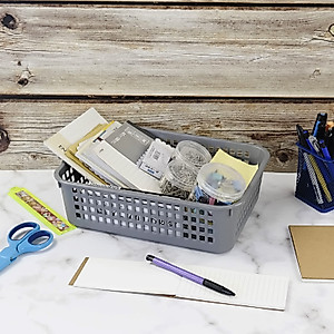 Gloreen 6 Packs Plastic Storage Basket, Grey Small Organizing Baskets, F