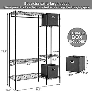 kemanner Free Standing Heavy Duty Garment Rack for Hanging Clothes Large Clothing Rack Freestanding Closet with 2 Fabric Drawers for Indoor Bedroom or Living Room (Black)