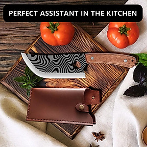 SHARP CASTLE Meat Cleaver Knife, Ultra Sharp Butcher Knife with Leather Sheath, Japanese Chef Knife for Kitchen, Outdoor Camping, Christmas Gifts Idea（CK02A）