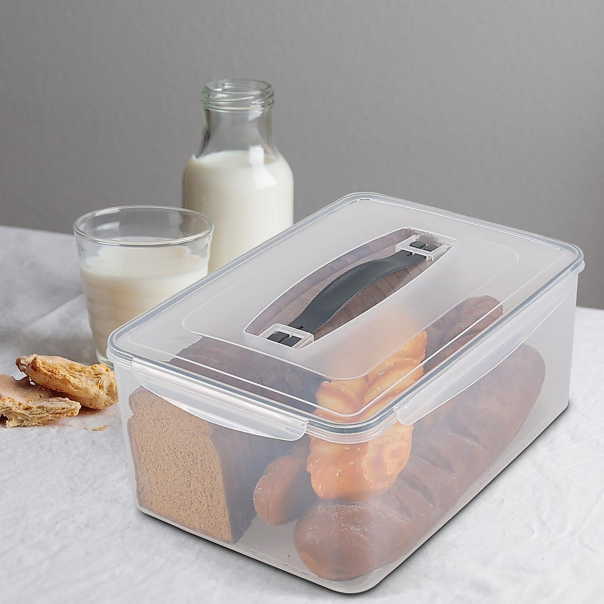 Sadstory 16 Quart Airtight Plastic Gasket Boxes with Handles, Food Storage Bin with Sealing Lid for Bread, 6 Packs