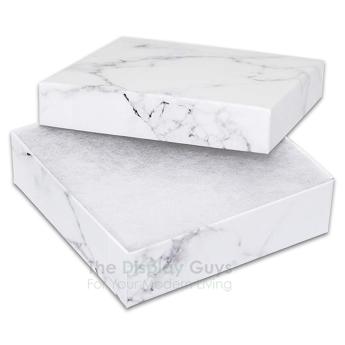 TheDisplayGuys - 25-Pack #33 Cotton Filled Cardboard Paper Jewelry Boxes Gift Case - Marble White (3.5" x 3.5" x 1.0") - for Shipping or Storage