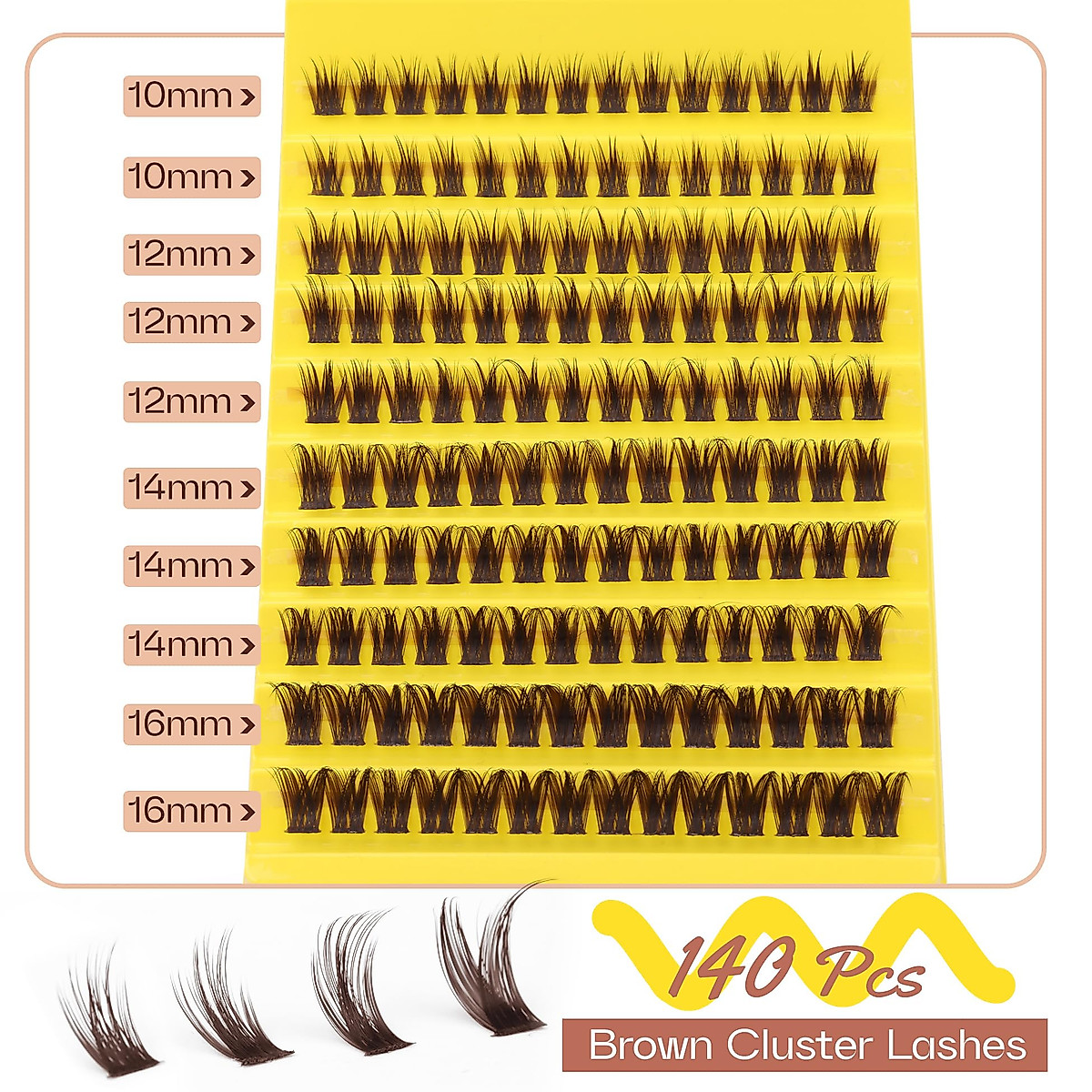Brown Lash Clusters Individual Mixed Lengths Natural & Wispy Lash Extension DIY Brown Cluster Eyelashes 140Pcs (11C, 8-16MM)