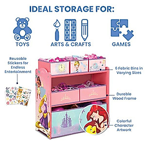 Delta Children Chair Desk with Storage Bin + Design and Store 6 Bin Toy Storage Organizer, Disney Princess (Bundle)