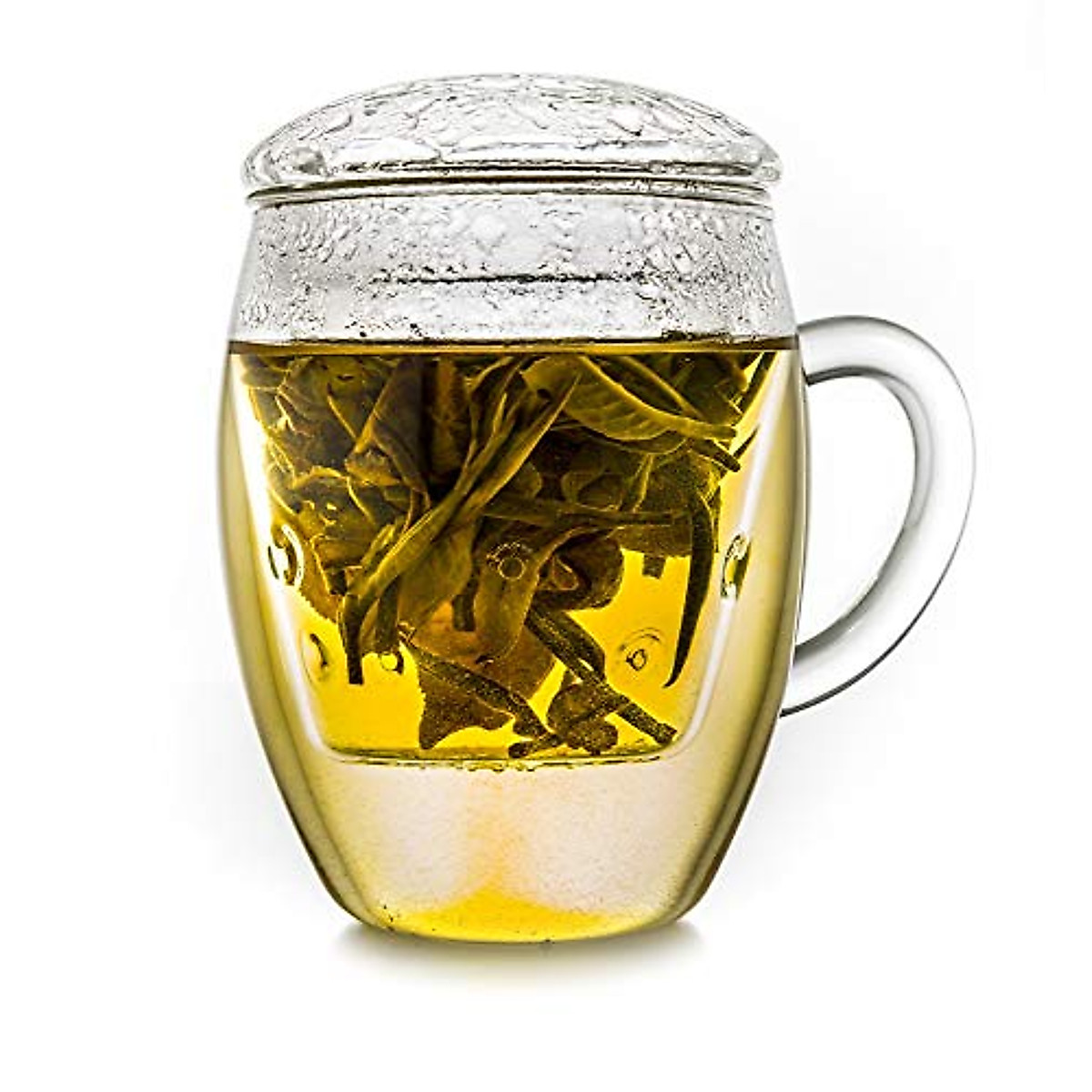 Creano - Tea Glass with Glass Infuser and Lid - Glass Mug with Strainer - Glass Filter - All-In-One - 14oz (400ml)