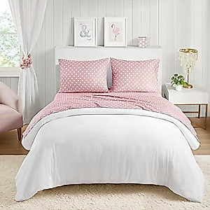Mi Zone 100% Cotton Percale Ultra Soft Sheet Set, Twin, Pink Polka Dot