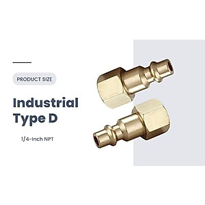 T TANYA HARDWARE Air Hose Fittings And Quick Connect Air Fittings, 1/4 Inch NPT Brass Female Air Coupler Plug (10 Piece) Industrial Type D, Air Compressor Fittings