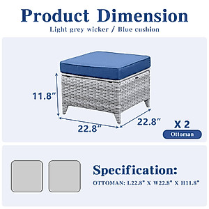 Belord Outdoor Furniture Ottoman Set of 2 Patio Seating Footstool All-weather Rattan Wicker Ottoman Seat with Soft Cushions for Patio Furniture Set