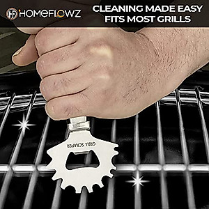 Homeflowz Grill Scraper - Bristle Free Grill Grate Scraper - Fits Any BBQ Grilling Grate or Griddle - Grill Scraper Tool with Bottle Opener - Premium Stainless Steel Grill Scraper