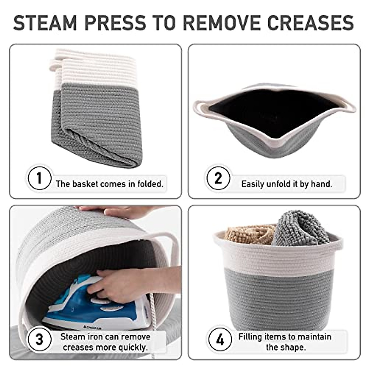 Lamberia 3 Packs Woven Storage Basket Bins 11x11 Laundry Basket Cube Organizer Storage Bins Woven Basket Cotton Rope Bin Storage Baskets for Organizing Toys Laundry Blanket Nursery Storage (Light