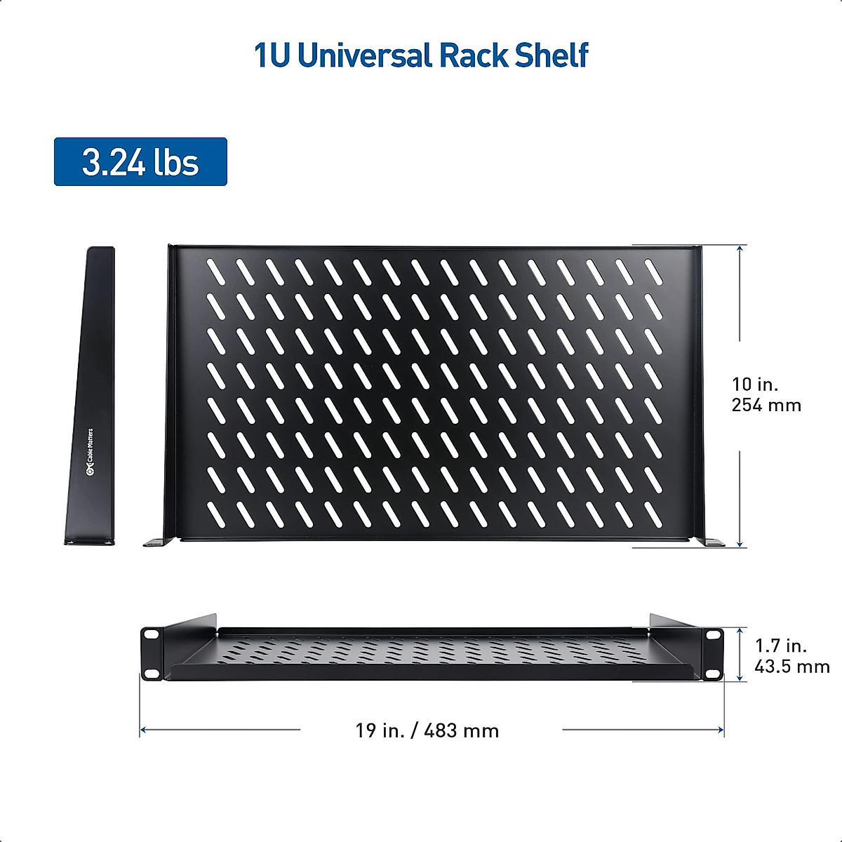 Cable Matters 1U Server Rack Shelf for 19" Rack & Cabinet, 10" Depth with 55lbs Weight Capacity (Rack Mount Shelf) in Black