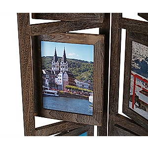 Proman Products Oscar II Scenic 4 Panel Folding Screen Room Divider FS16773 with 16 Picture Frames Display 32 Pictures, Paulownia Wood, Smoked Brown Finish, 54" W x 1" D x 67" H (Max Extends)