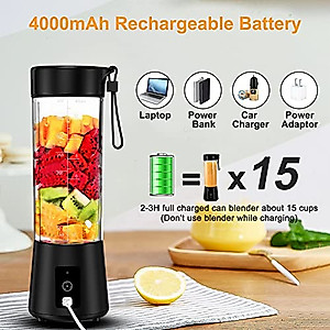 Portable Blender, YKSINX Personal Mini Blender for Smoothies and Shakes USB Rechargeable Juicer Cup Travel Handheld Fresh Juice Blender (Black)