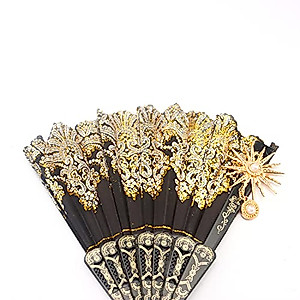 Simple polymer Folding Hand Fans Lace Handheld Fan European Retro Folding Fan Chinese Folding Fan for Dancing Props Cosplay Wedding Gift Party Favors,Black