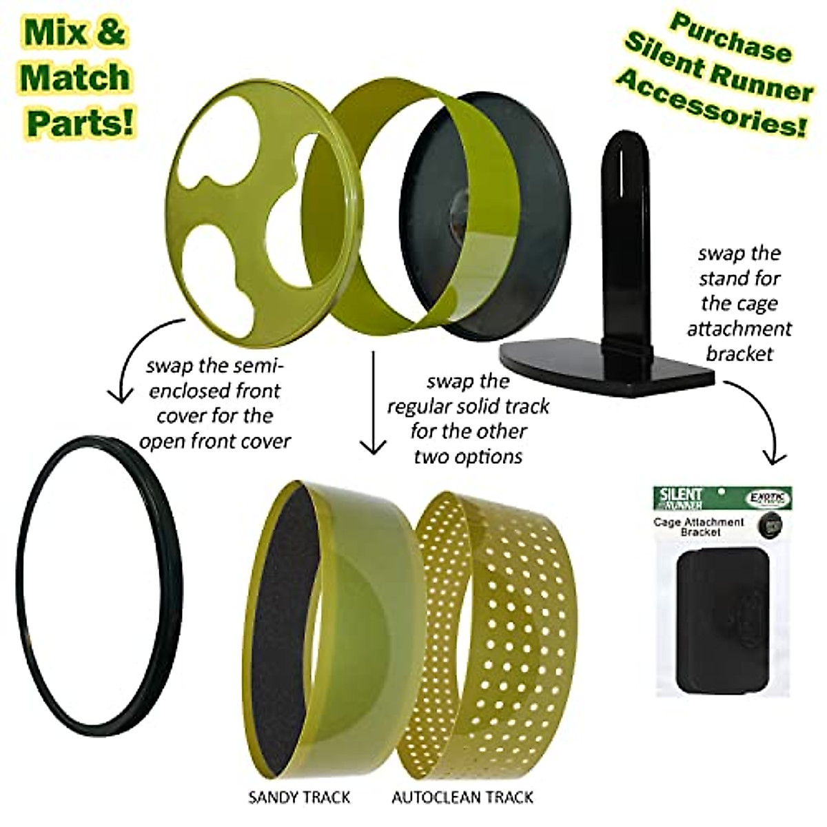 Silent Runner 12" Wide + Cage Attachment + Autoclean Track + Sandy Track - Silent, Fast, Durable Exercise Wheel - Sugar Gliders, Degus, Rats, Hedgehogs, Prairie Dogs & Small Pets