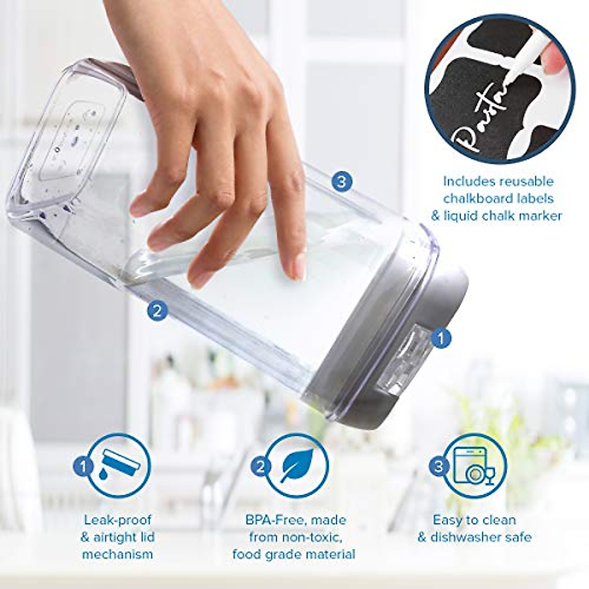 Joejis Set of 6 Clear Food Storage Containers with Lids Airtight | Airtight Containers for Dry Food | Kitchen Pantry Airtight Food Storage Containers with Lids