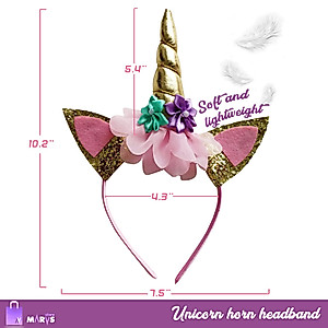 Unicorn Birthday Girl Set of Gold Glitter Unicorn Headband and Pink Satin Sash for Girls with eBook included,Happy Birthday Unicorn Party Supplies, Favors and Decorations - 2022 New.