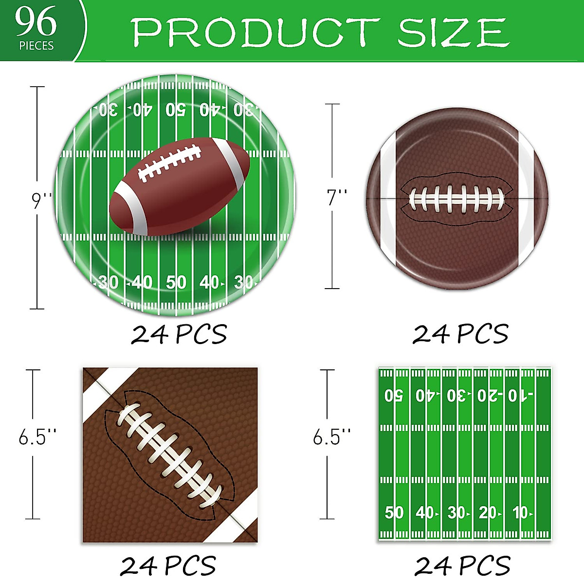 97 PCS Football Party Supplies Tableware Set Football Theme Party Decorations Including Paper Plates Napkins Cups Touchdown Tablecloth for Football Birthday Party, 24 Guests