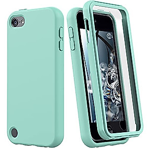 iPod Touch 7th/6th/5th Generation Case, iPod Touch case, Shockproof Silicone Case [with Built in Screen Protector] Full Body Heavy Duty Rugged Defender Cover Case for iPod Touch 7/6/5 (Green)