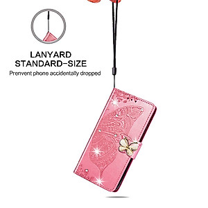COTDINFOR Wallet Case for Google Pixel 8 Case Crystal Glitter Bling with Card Holder Stand Leather Flip Wallet Phone Case Diamond Butterfly Protective Case for Google Pixel 8 Crystal Pink