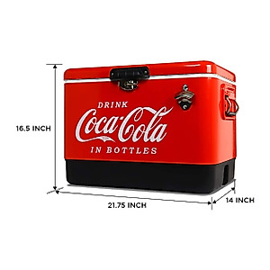 Coca-Cola Ice Chest Beverage Cooler with Bottle Opener, 51L (54 qt), 85 Can Capacity Portable Cooler, Red and Black, for Camping, Beach, RV, BBQs, Tailgating, Fishing