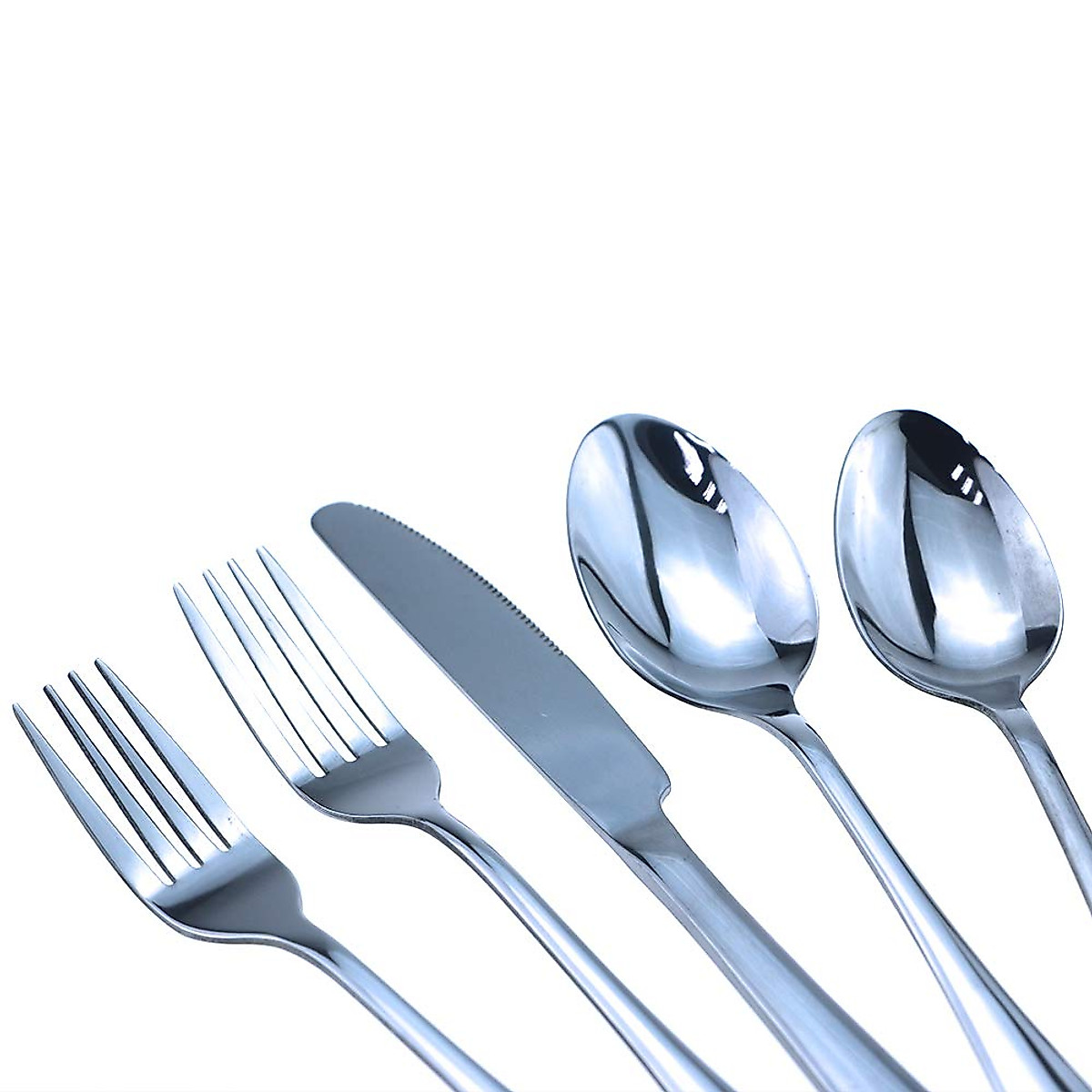 JASHII Silver Silverware Set, 5-Piece Stainless Steel Heavyweight Flatware Set, Kitchen Utensil Set Service for 1, Colorful Mirror Polishing Tableware Cutlery Set Knife Fork Spoon, Dishwasher Safe