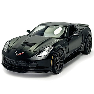 Corvette C7 Grand Sports Diecast Car Model Toy Vehicle Supercar 1/36 Scale Pull Back Vehicles Doors Open Alloy Metal Kids Boys Toys Adults Mens Christmas Stocking Stuffers Gifts, matt Black