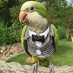 FORZENA Bird Clothes Birds Flight Suit,Tuxedo Business Suit for Parrots African Greys Parakeet Cockatiel Sun Conure Christmas Party Birthday Cosplay Photo Prop Small Animals Apparel (M,Grid Suit)