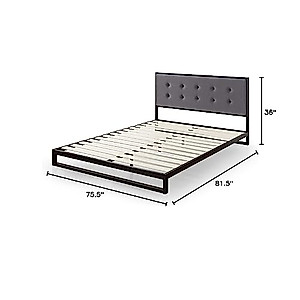 ZINUS 7 Inch Trisha Low Profile Platforma Bed Frame Mattress Foundation with Tufted Headboard, Box Spring Optional, Wood Slat Support, King, Grey